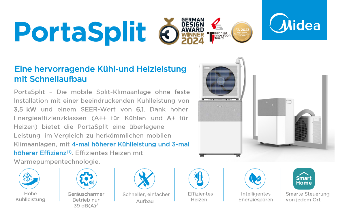 Midea PortaSplit 3,5 kW - mobile Split-Klimaanlage ohne feste Installation